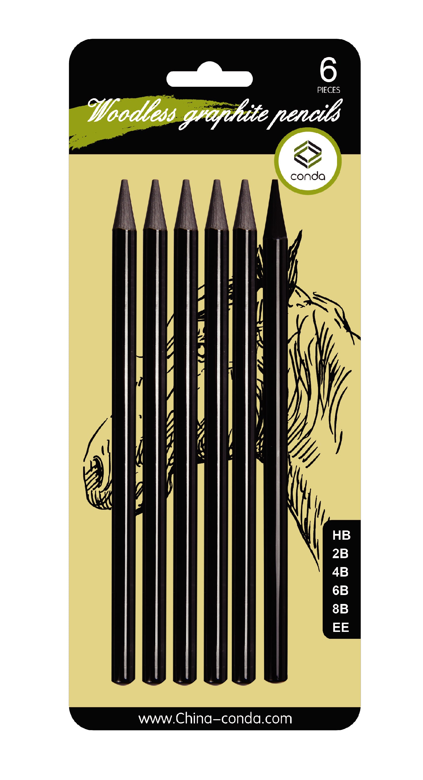 Woodless Graphite Pencil Set 6pcs - Assorted Grades | EVE Art Supplies